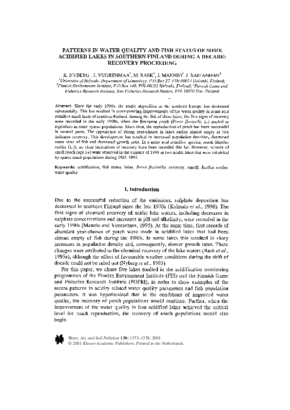 (PDF) Patterns in Water Quality and Fish Status of Some Acidified Lakes ...