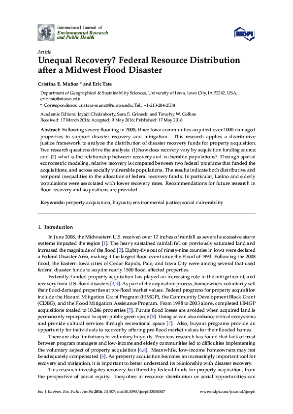 (PDF) Unequal Recovery? Federal Resource Distribution after a Midwest ...