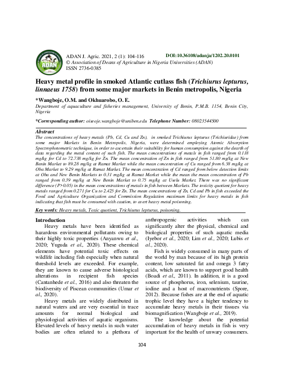 (PDF) Heavy metal profile in smoked Atlantic cutlass fish (Trichiurus ...