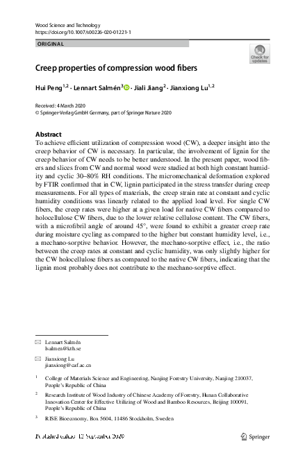 (PDF) Creep properties of compression wood fibers