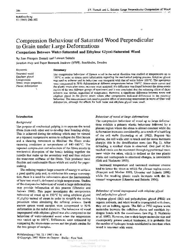 (PDF) Compression Behaviour of Saturated Wood Perpendicular to Grain ...