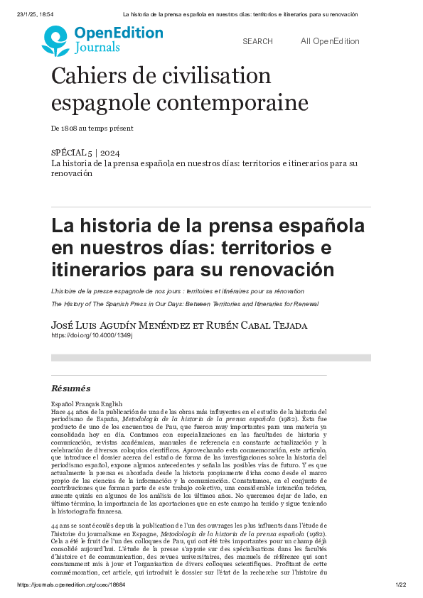(PDF) La historia de la prensa española en nuestros días: territorios e ...