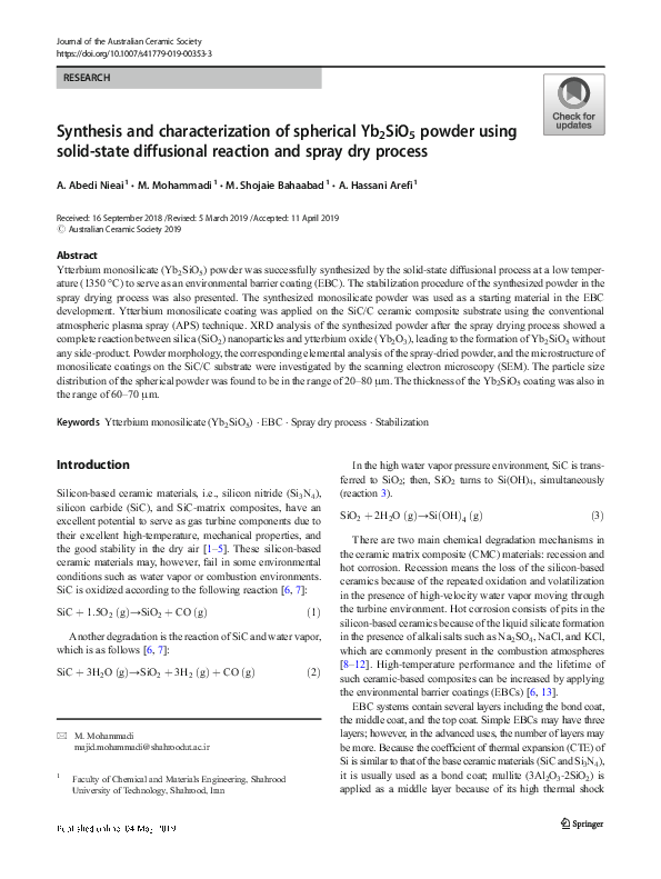 (PDF) Synthesis and characterization of spherical Yb2SiO5 powder using ...