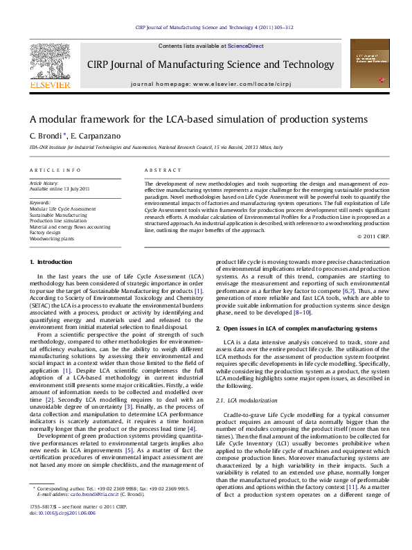 (PDF) A modular framework for the LCA-based simulation of production systems