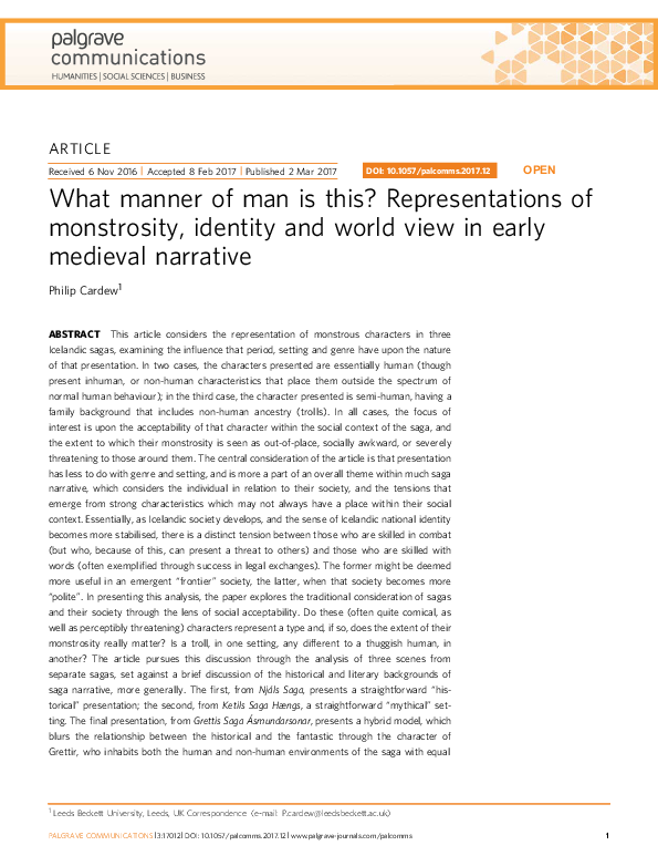 (PDF) What manner of man is this? Representations of monstrosity ...