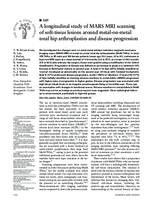 (PDF) A longitudinal study of MARS MRI scanning of soft-tissue lesions ...