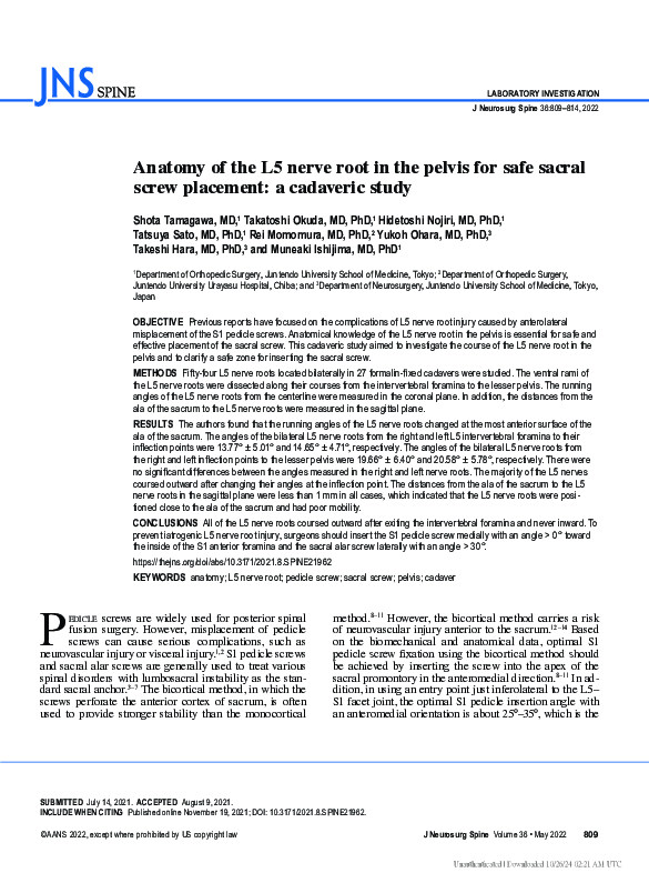 (PDF) Anatomy of the L5 nerve root in the pelvis for safe sacral screw ...