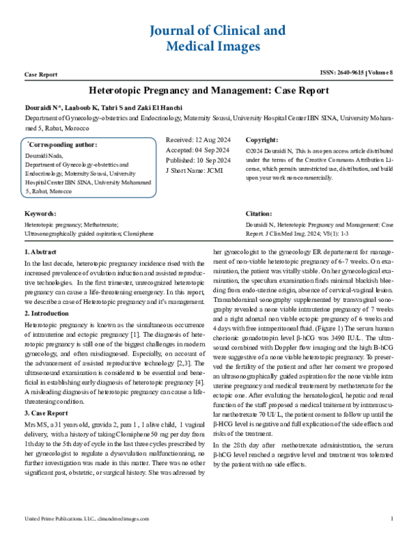 (PDF) Heterotopic Pregnancy and Management: Case Report