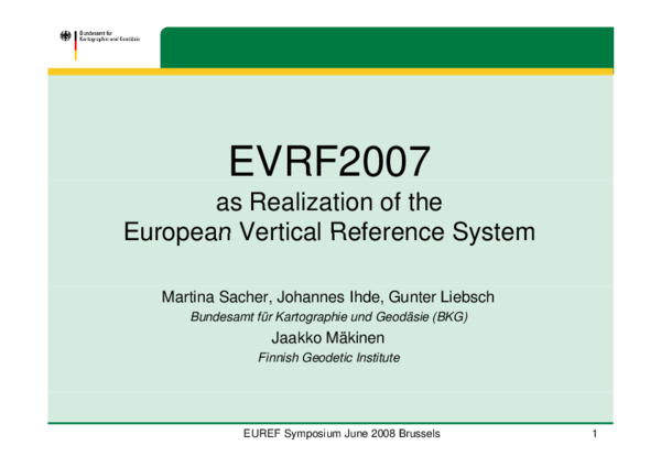 (PDF) EVRF2007 as Realization of the European Vertical Reference System