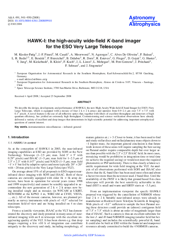 (PDF) HAWK-I: the high-acuity wide-field K-band imager for the ESO Very Large Telescope