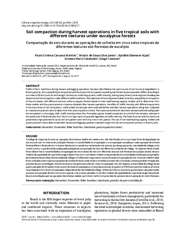 (PDF) Soil compaction during harvest operations in five tropical soils ...