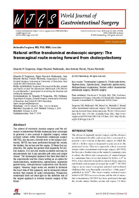 (PDF) Natural orifice transluminal endoscopic surgery: The transvaginal route moving forward ...