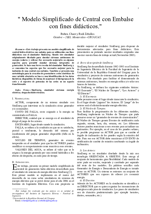 (PDF) SimEnerg - Modelo Simplificado de Central con Embalse para ...