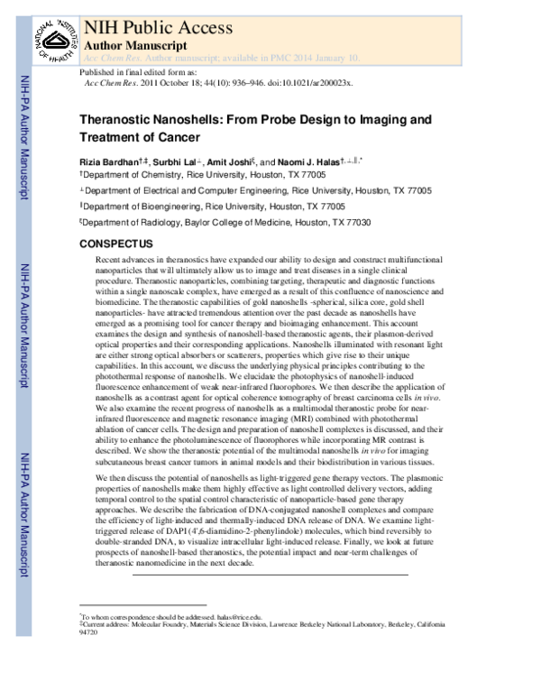 (PDF) Theranostic Nanoshells: From Probe Design to Imaging and ...