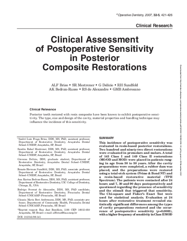 (PDF) Clinical Assessment of Postoperative Sensitivity in Posterior ...