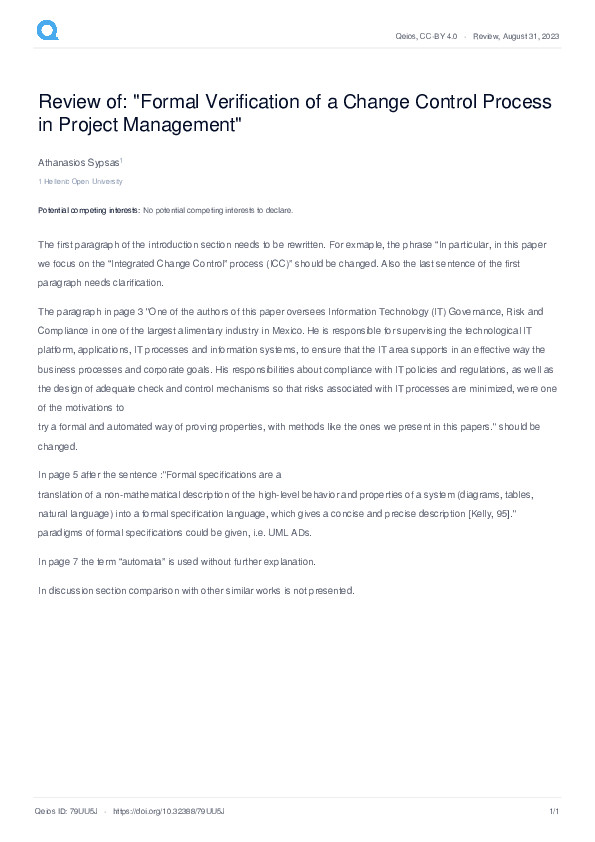 (PDF) Review of: "Formal Verification of a Change Control Process in ...