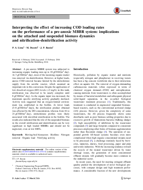 (PDF) Interpreting the effect of increasing COD loading rates on the ...