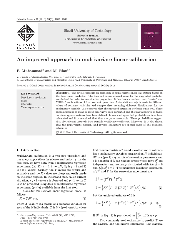 (PDF) An Improved Approach to Multivariate Linear Calibration ...