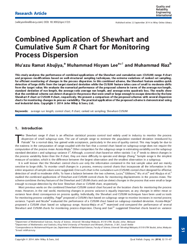 (PDF) Combined Application of Shewhart and Cumulative Sum R Chart for Monitoring Process Dispersion