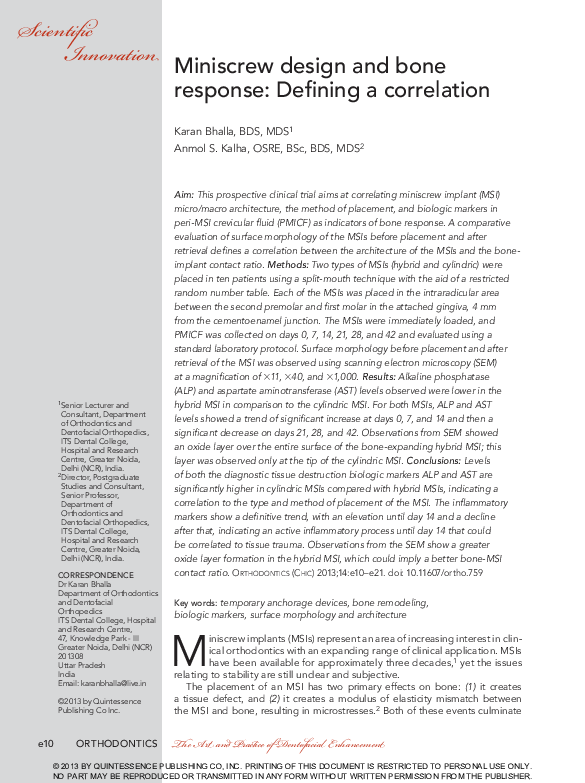 (PDF) Miniscrew design and bone response: Defining a correlation