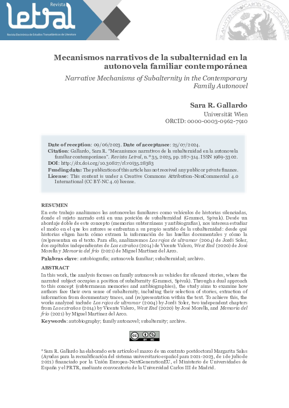 (PDF) Mecanismos narrativos de la subalternidad en la autonovela ...