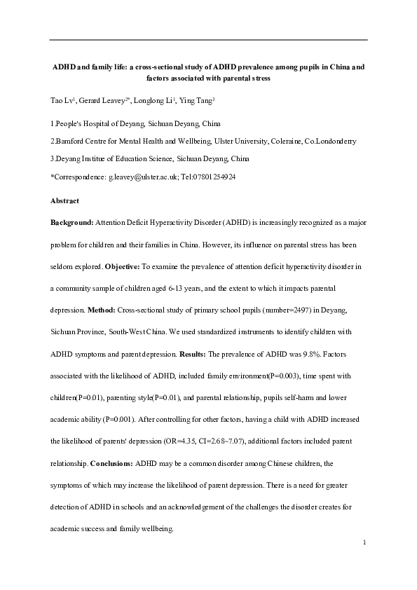 (PDF) ADHD and family life: a cross-sectional study of ADHD prevalence ...