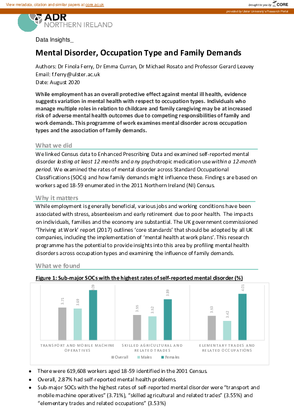 (PDF) Data Insights- Mental Disorder, Occupation Type and Family Demands