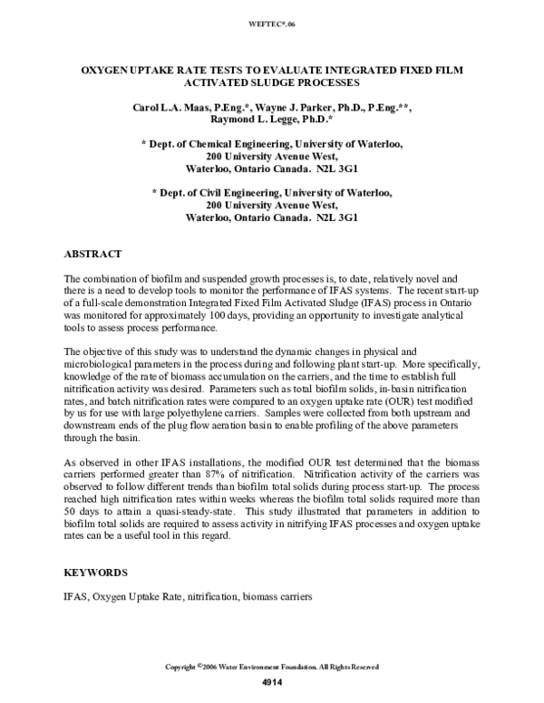 (PDF) Oxygen Uptake Rate Tests to Evaluate Integrated Fixed Film ...