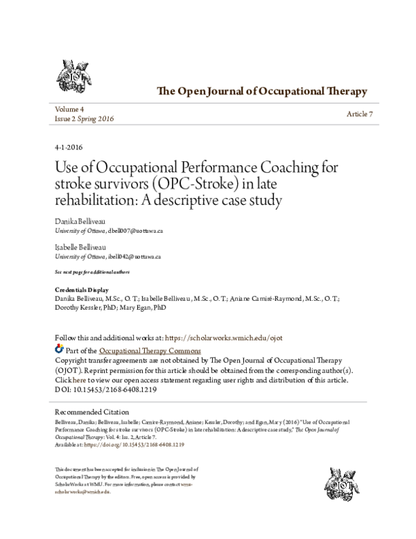 (PDF) Use of Occupational Performance Coaching for stroke survivors ...