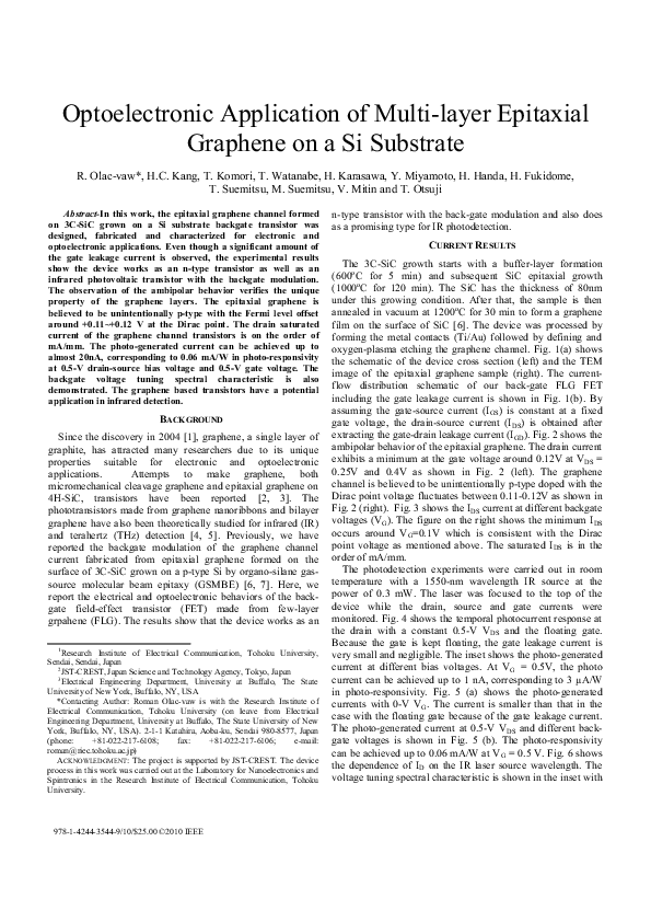 (PDF) Optoelectronic application of multi-layer epitaxial graphene on a Si substrate