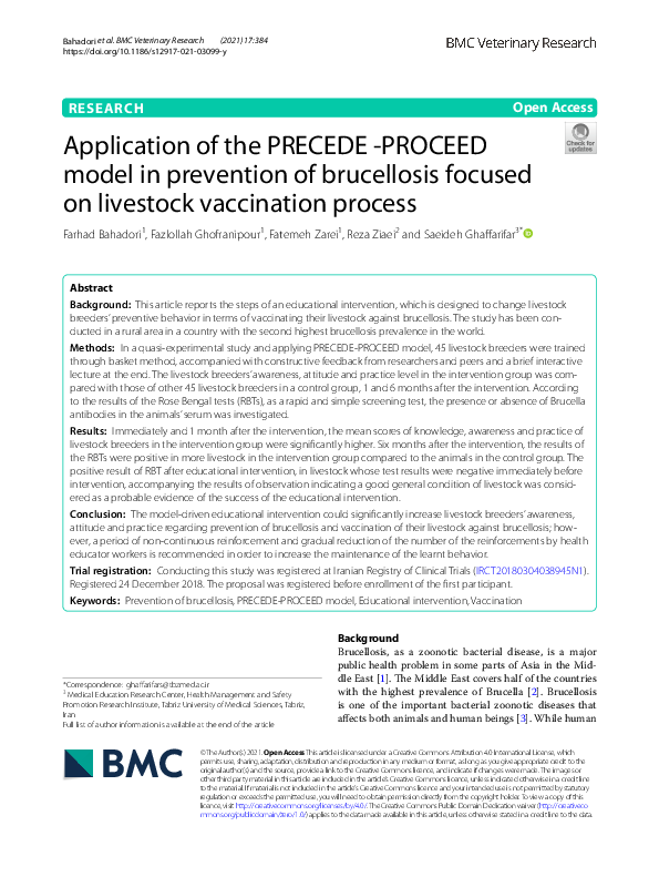(PDF) Application of The PRECEDE -PROCEED Model in Prevention of ...