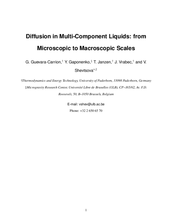 (PDF) Diffusion in Multicomponent Liquids: From Microscopic to ...