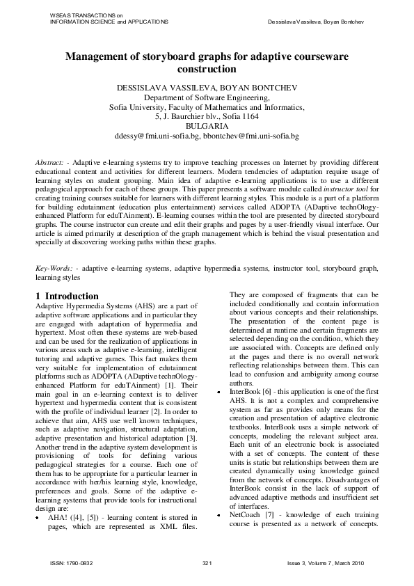 (PDF) Management of Storyboard Graphs for Adaptive Courseware Construction