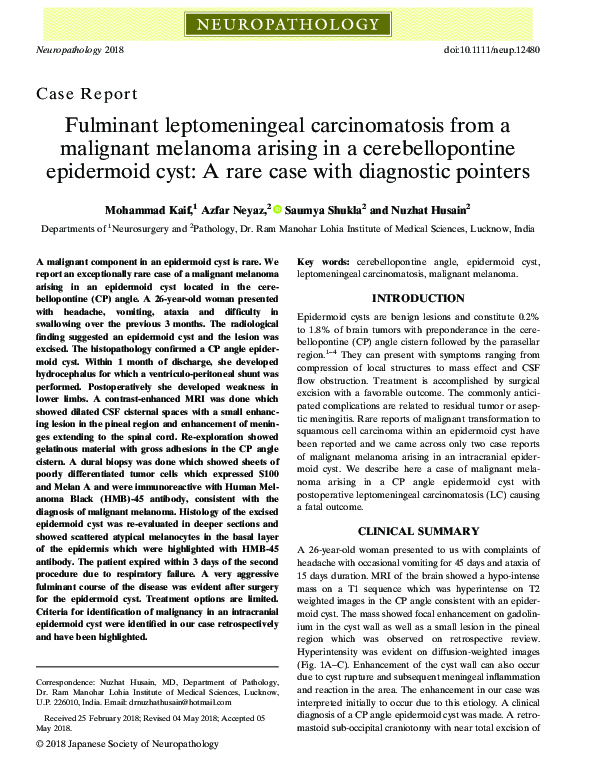 (PDF) Fulminant leptomeningeal carcinomatosis from a malignant melanoma ...