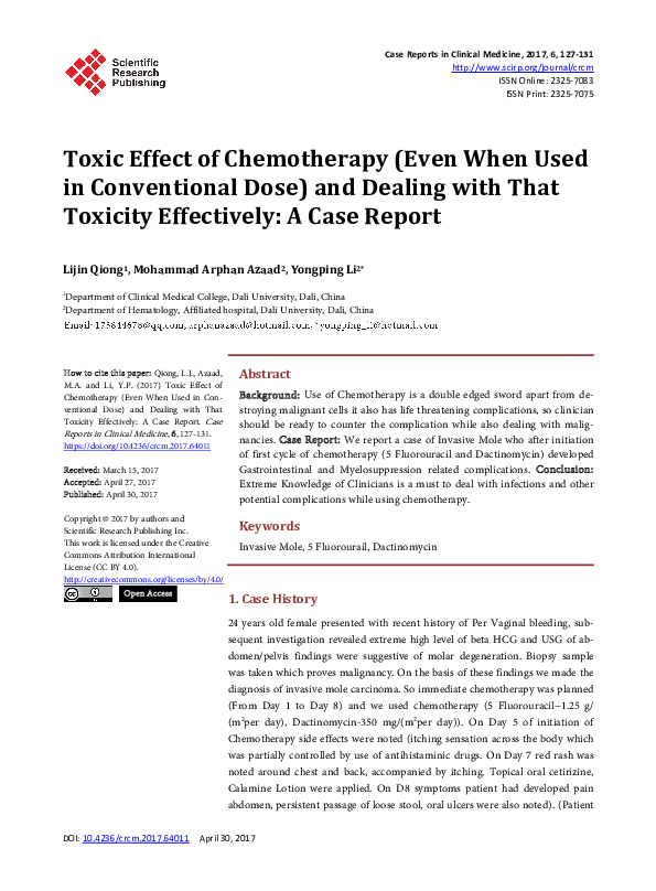 (PDF) Toxic Effect of Chemotherapy (Even When Used in Conventional Dose ...