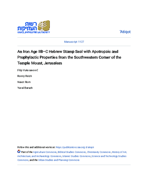 (PDF) An Iron Age IIB C Hebrew Stamp Seal with Apotropaic and Prophylac ...