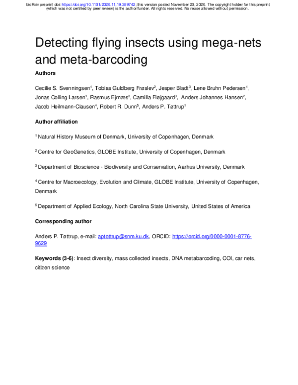 (PDF) Detecting flying insects using mega-nets and meta-barcoding