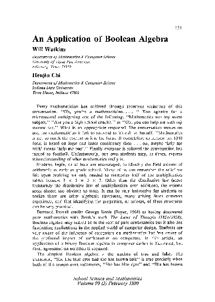 (PDF) An Application of Boolean Algebra