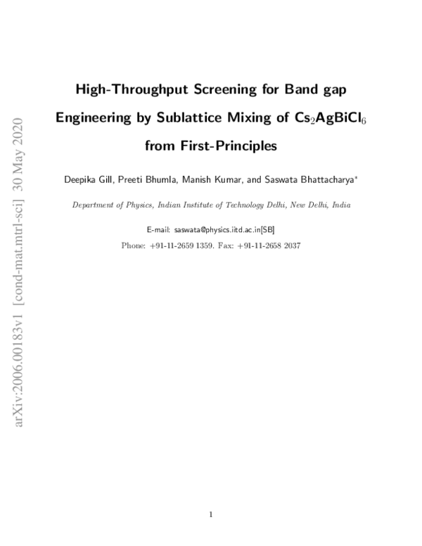 (PDF) High-Throughput Screening for Band gap Engineering by Sublattice ...