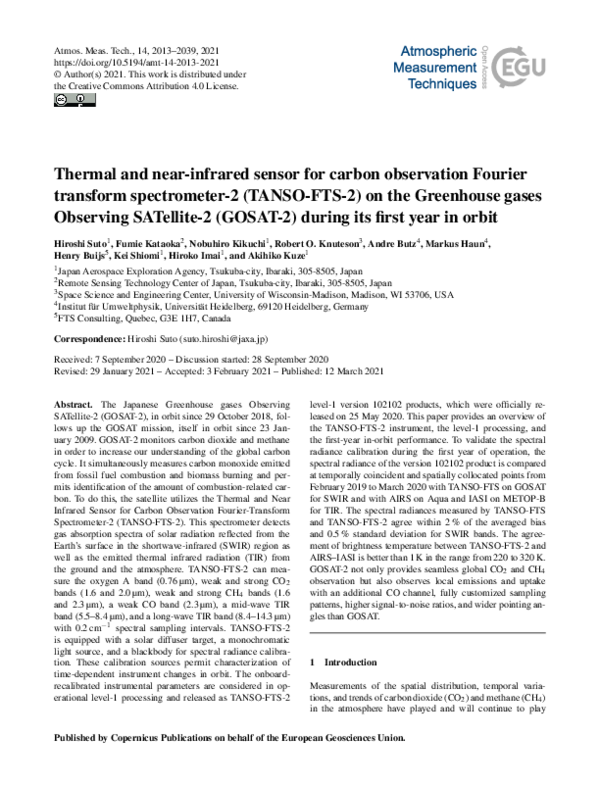 (PDF) Thermal and near-infrared sensor for carbon observation Fourier ...
