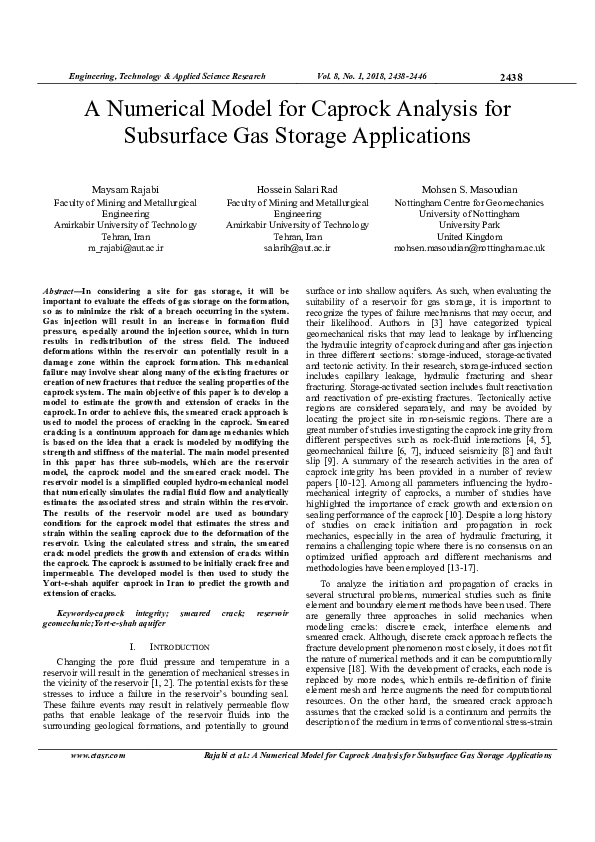(PDF) A Numerical Model for Caprock Analysis for Subsurface Gas Storage ...