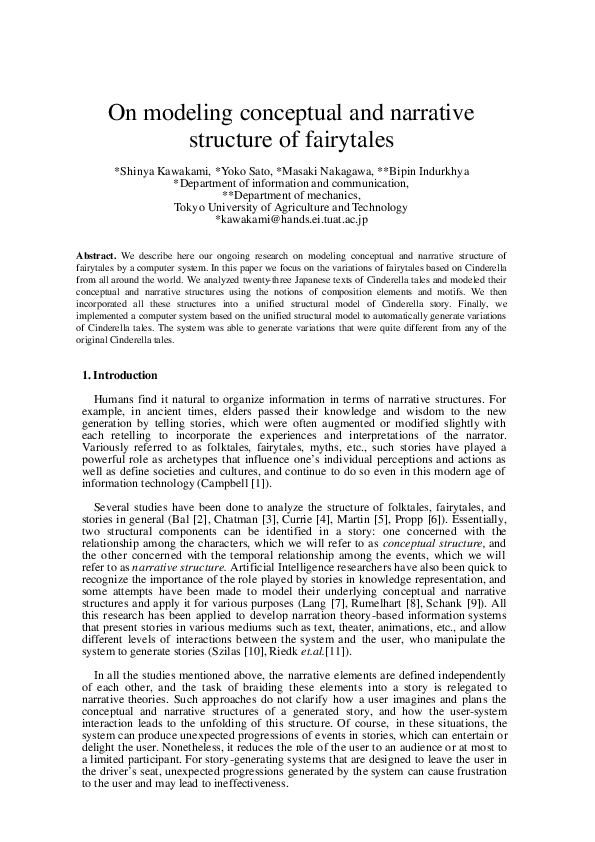 (PDF) On Modeling Conceptual and Narrative Structure of Fairytales