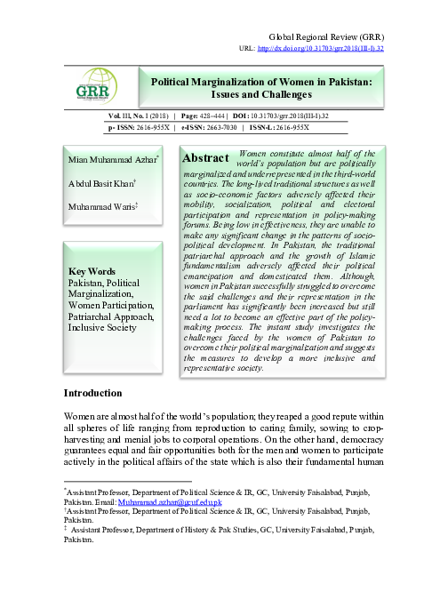 (PDF) Political Marginalization of Women in Pakistan: Issues and Challenges