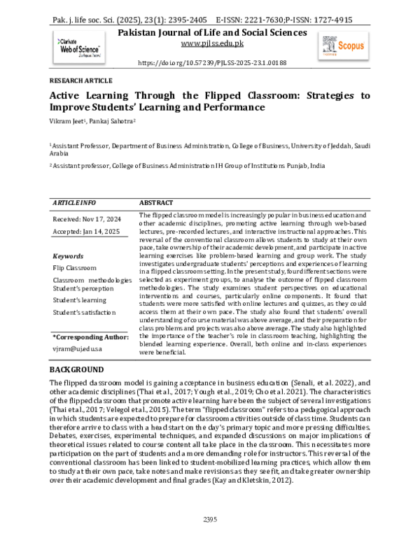 (PDF) Active Learning Through the Flipped Classroom: Strategies to Improve Students' Learning ...