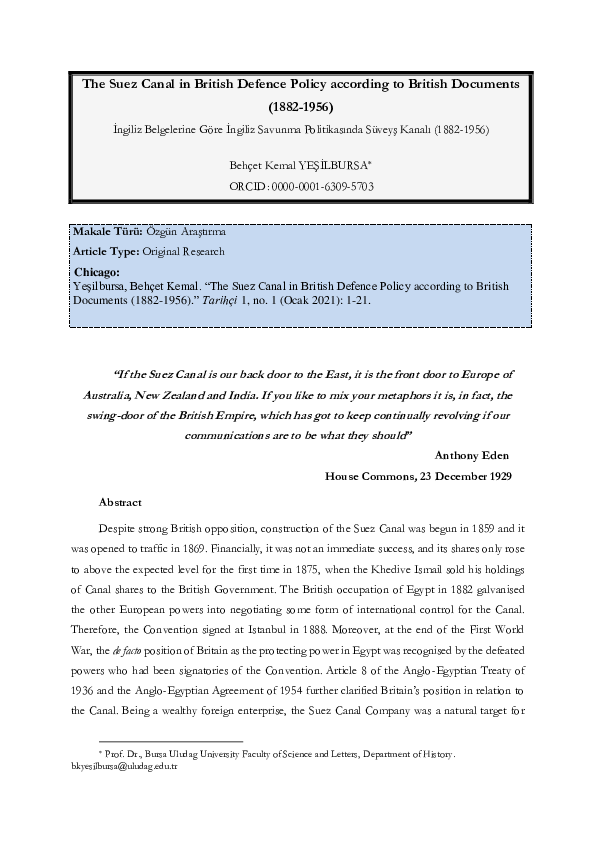 (PDF) The Suez Canal in British Defence Policy according to British ...