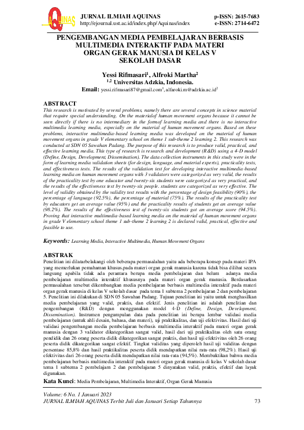 (PDF) Pengembangan Media Pembelajaran Berbasis Multimedia Interaktif Pada Materi Organ Gerak ...