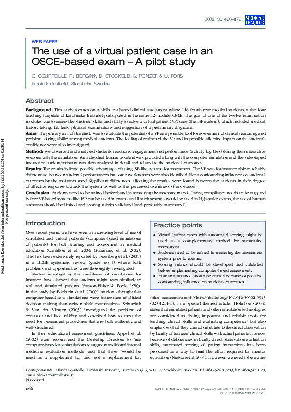 (PDF) The use of a virtual patient case in an OSCE-based exam – A pilot ...