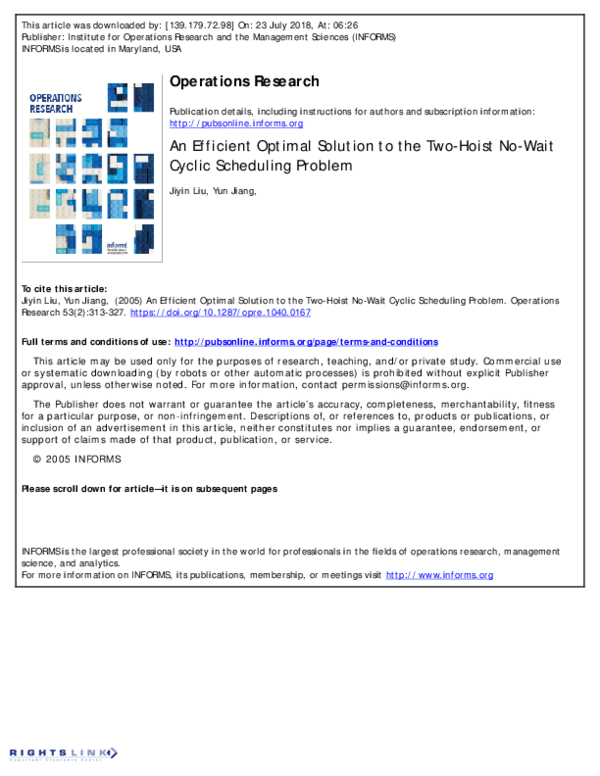 (PDF) An Efficient Optimal Solution to the Two-Hoist No-Wait Cyclic ...