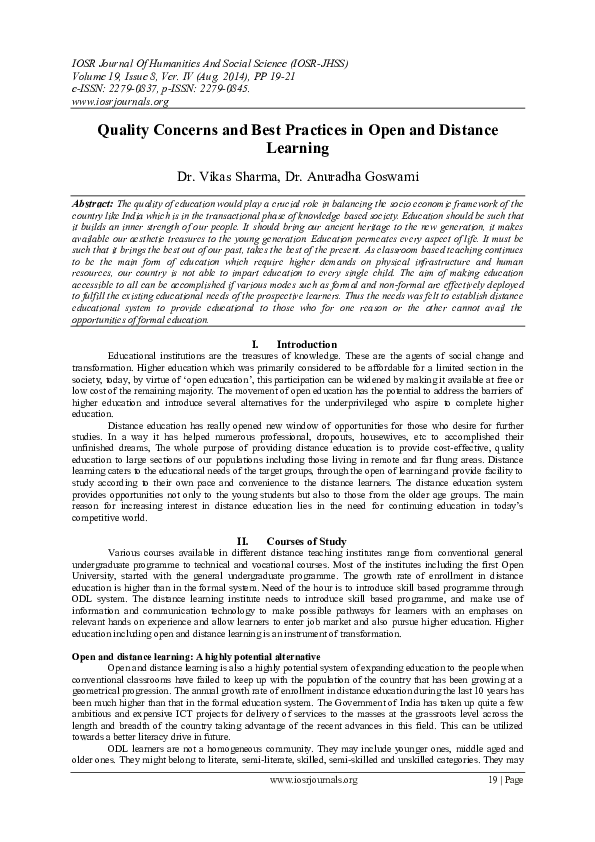 Pdf Quality Concerns And Best Practices In Open And Distance Learning