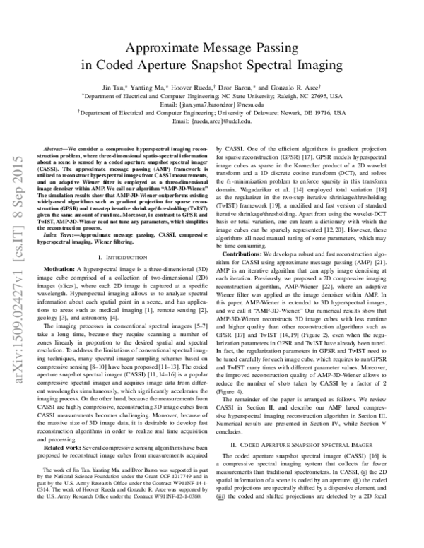 (PDF) Approximate Message Passing in Coded Aperture Snapshot Spectral Imaging
